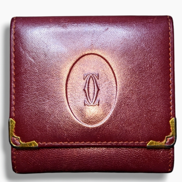 Cartier | Bags | Cartier Bordeaux Leather Double C Logo Coin Wallet ...